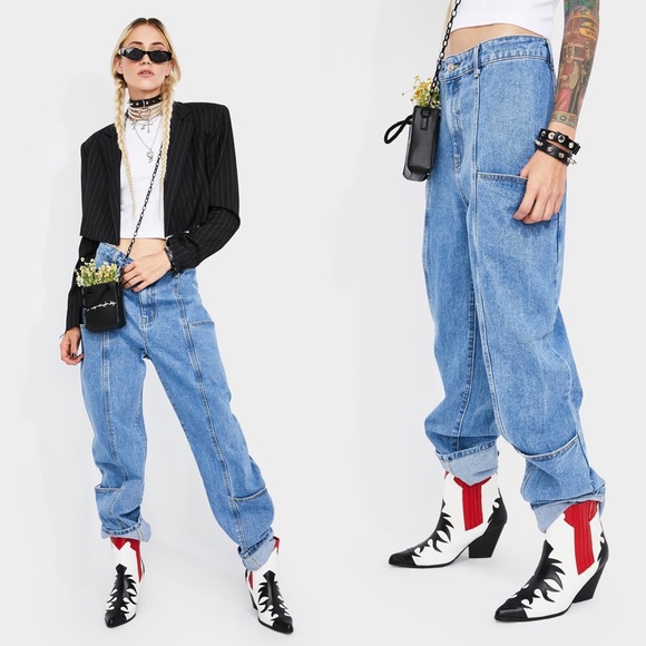 Dolls Kill | Jeans | Dollskill Washed Blue Straight Leg Jeans | Poshmark